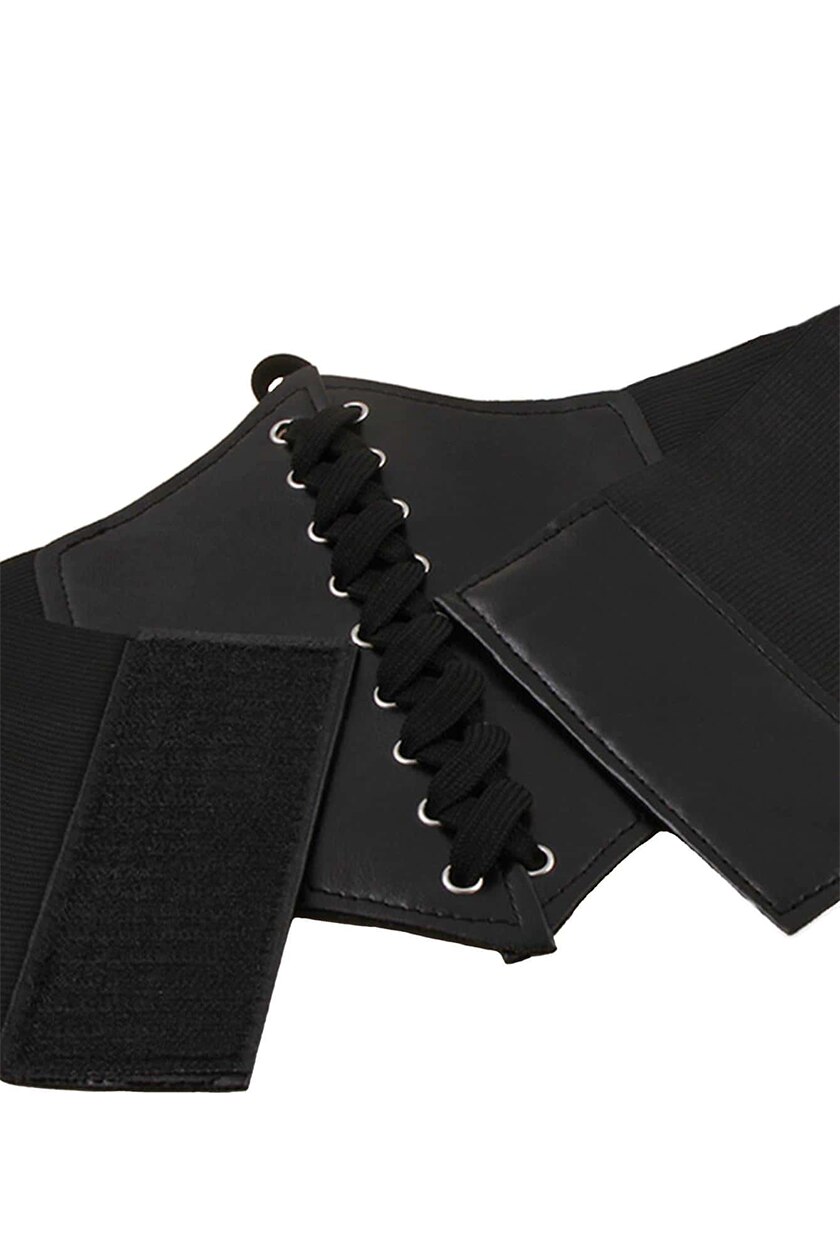 Curea lata, elastica, tip centura cu siret, neagra, One size - eMAG.ro