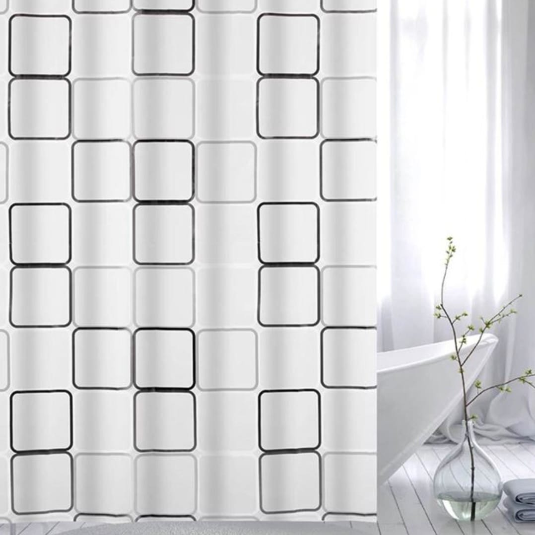 Perdea pentru dus sau cada, cu 12 inele incluse, fixare pe bare, alb ...