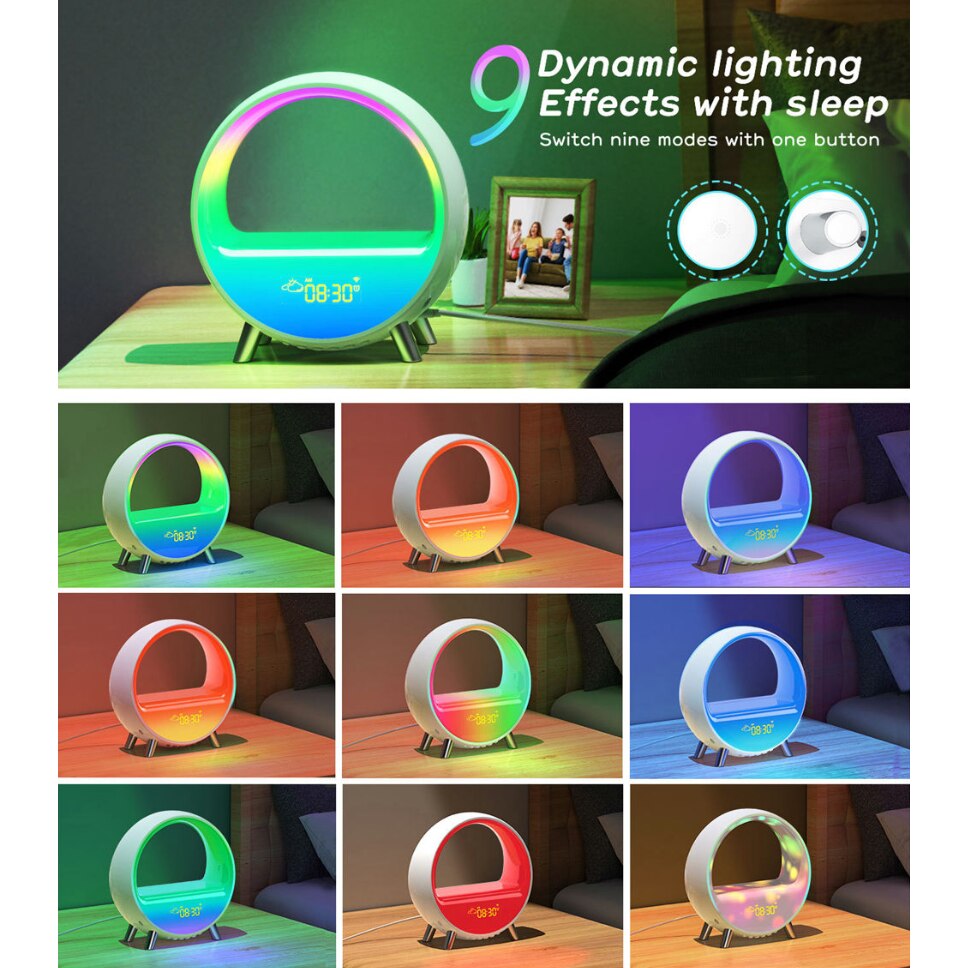 Lampa Smart LED RGB, multifunctionala, Incarcator Rapid Wireless 15W ...