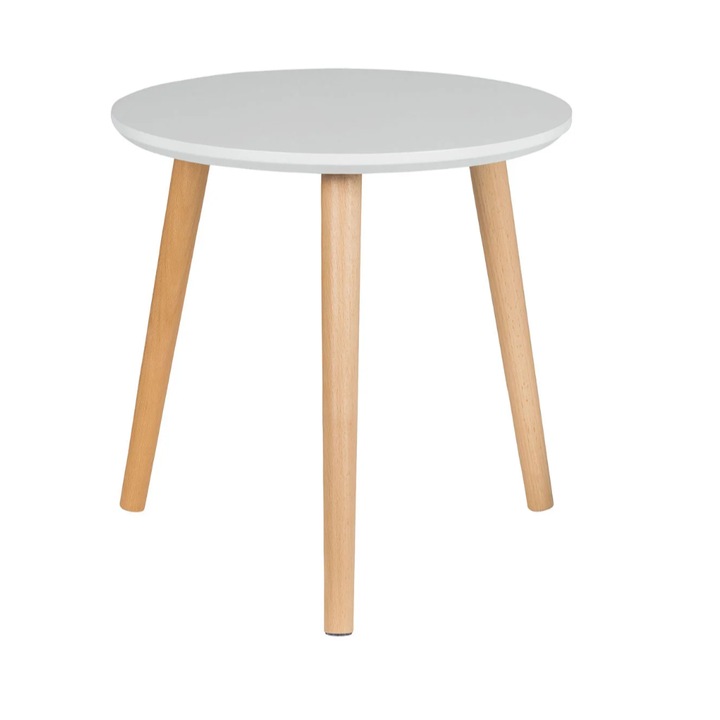 Masuta auxiliara, alba, LIVARNO home, din lemn masiv, Ø40cm - eMAG.ro