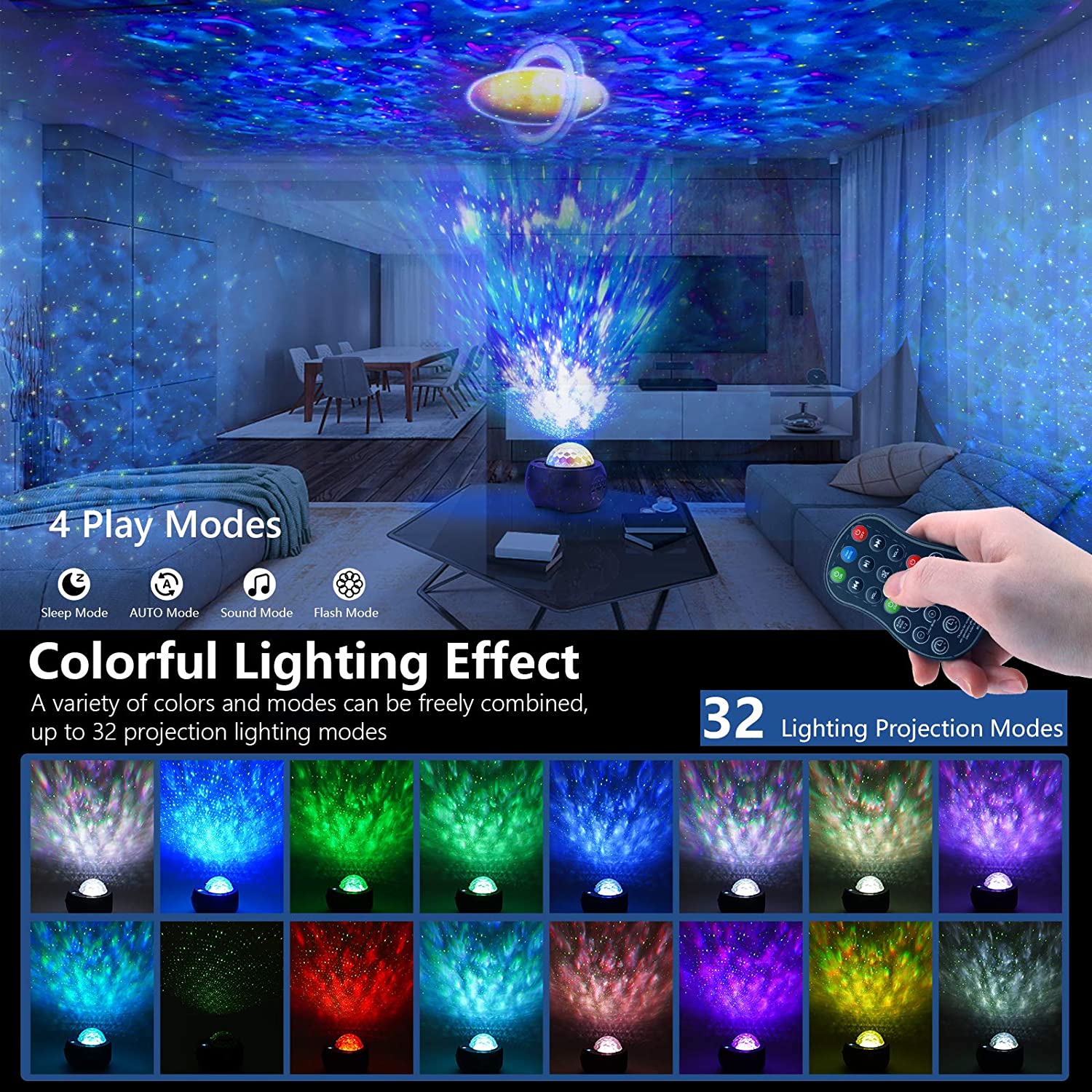 Proiector de camera, LED cu top 10 planete, Bluetooth, Muzica de ...