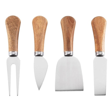 Set 4 cutite pentru branza Flippy, din otel inoxidabil, maner din lemn ...