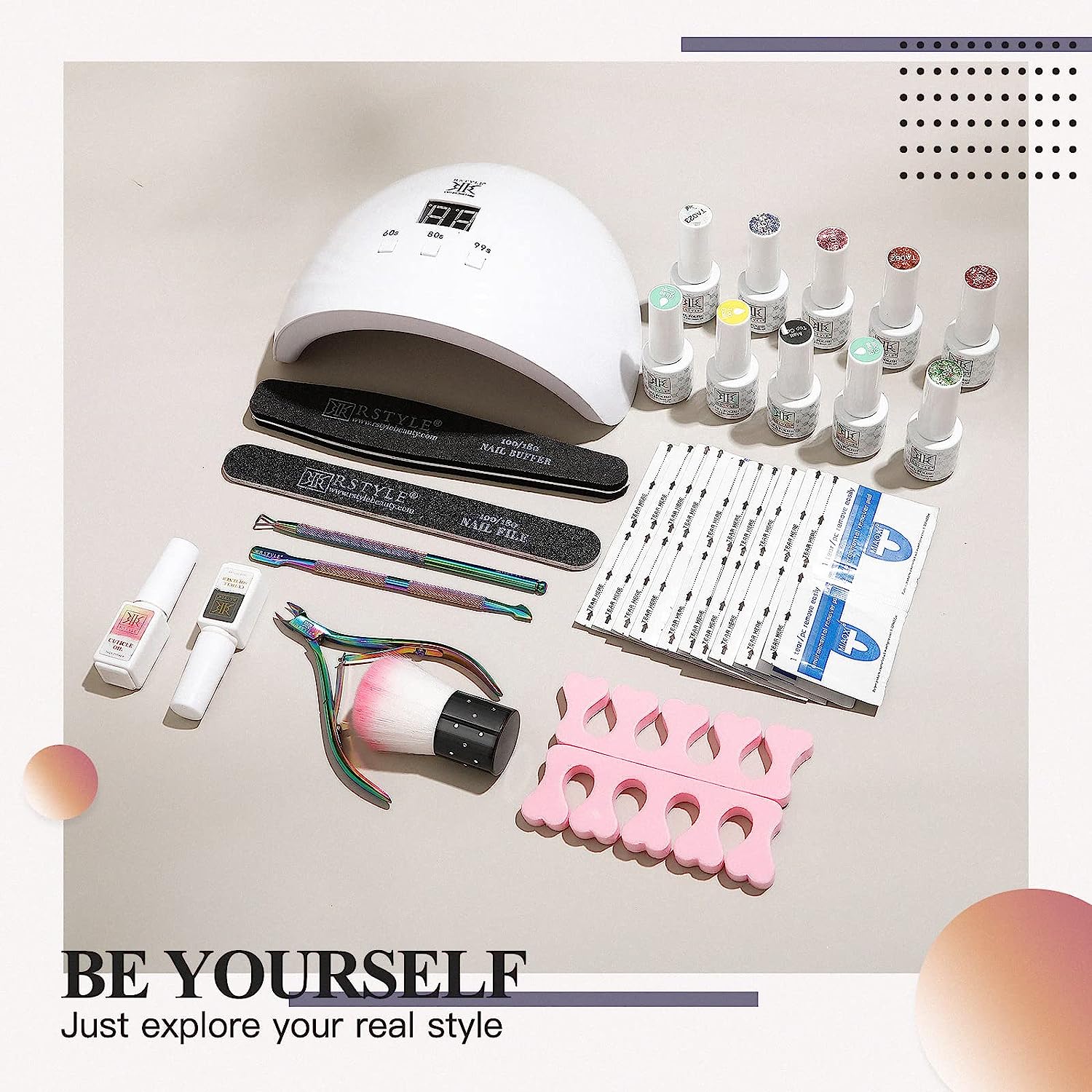 Kit unghii cu gel, Set de oje cu sclipici, lampa LED UV 36W, Kit ...