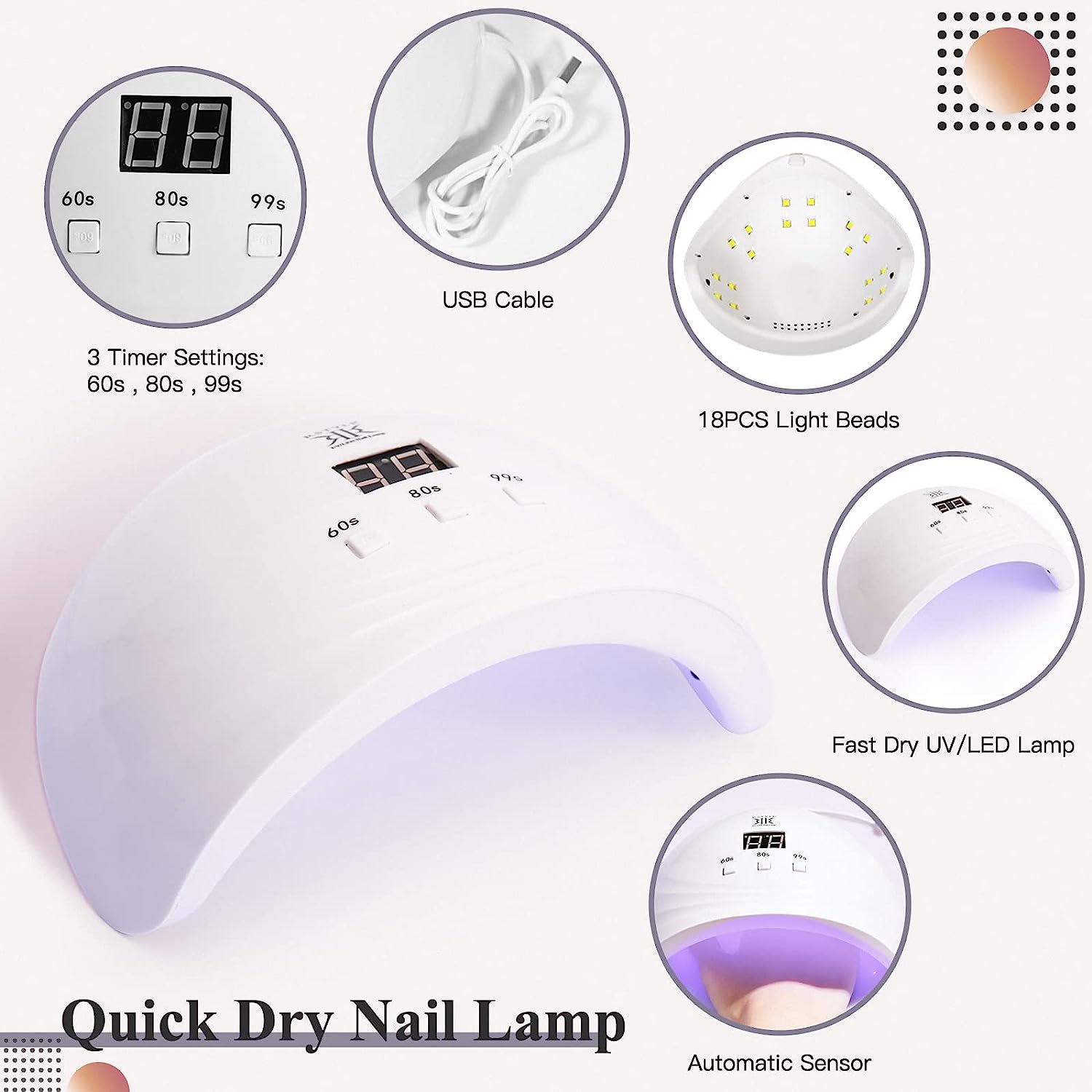 Kit unghii cu gel, Set de oje cu sclipici, lampa LED UV 36W, Kit ...