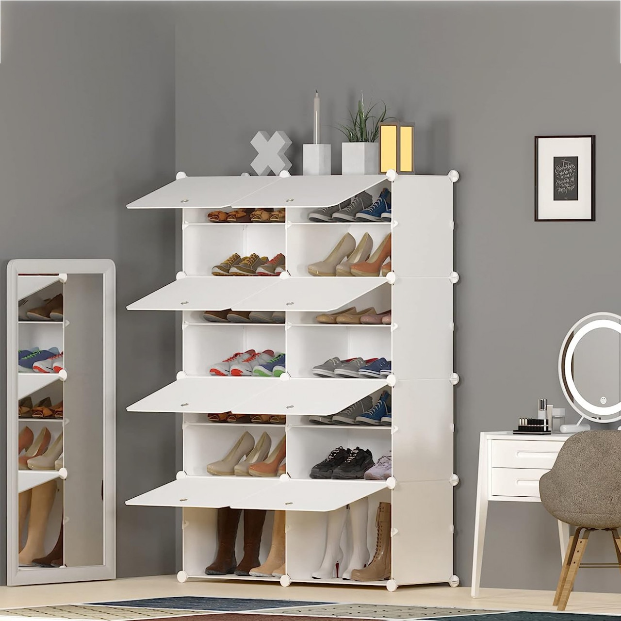 Raft modular cu 8 compartimente, 85x32x125 cm, alb - eMAG.ro