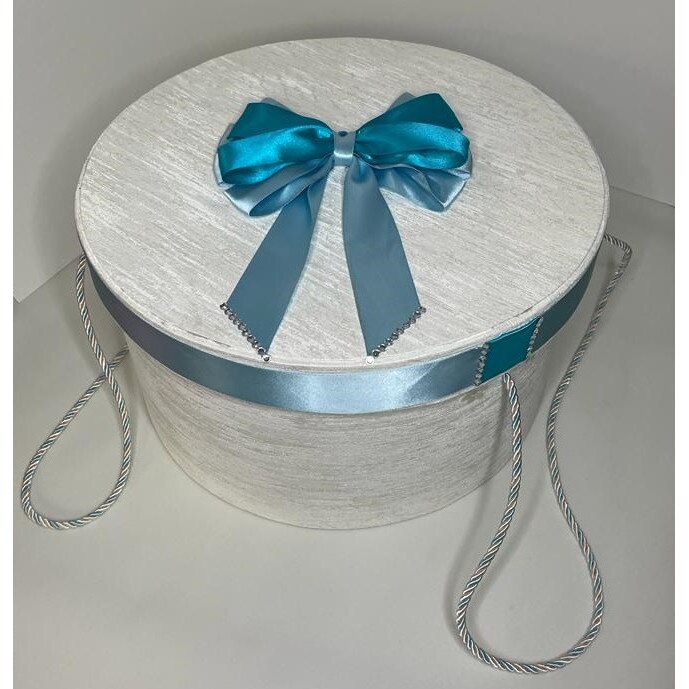 Cufar botez, alb si albastru cu fundita, diametru 37 cm - eMAG.ro