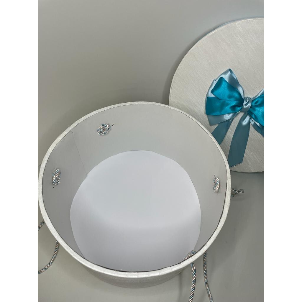 Cufar botez, alb si albastru cu fundita, diametru 37 cm - eMAG.ro