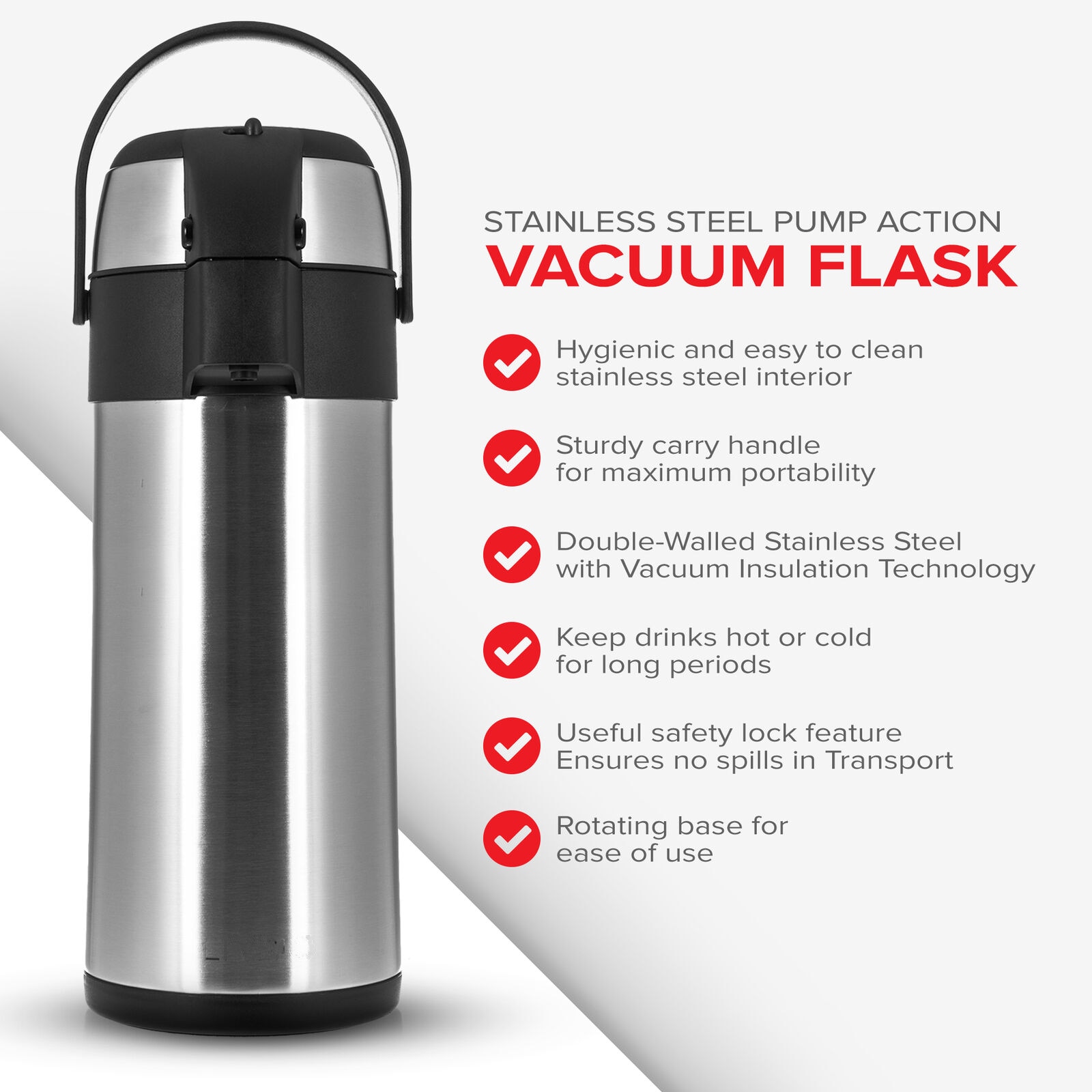 Termos ALWAYS inox interior si exterior cu pompa 3L - eMAG.ro