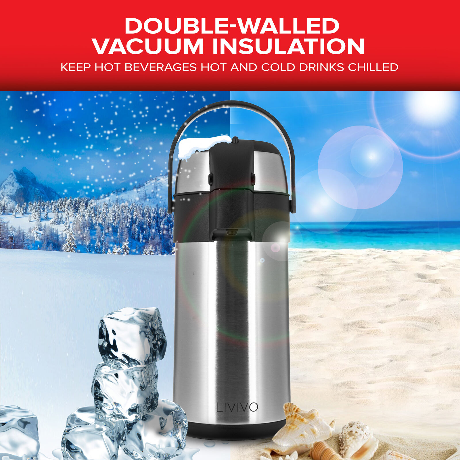 Termos ALWAYS inox interior si exterior cu pompa 3L - eMAG.ro