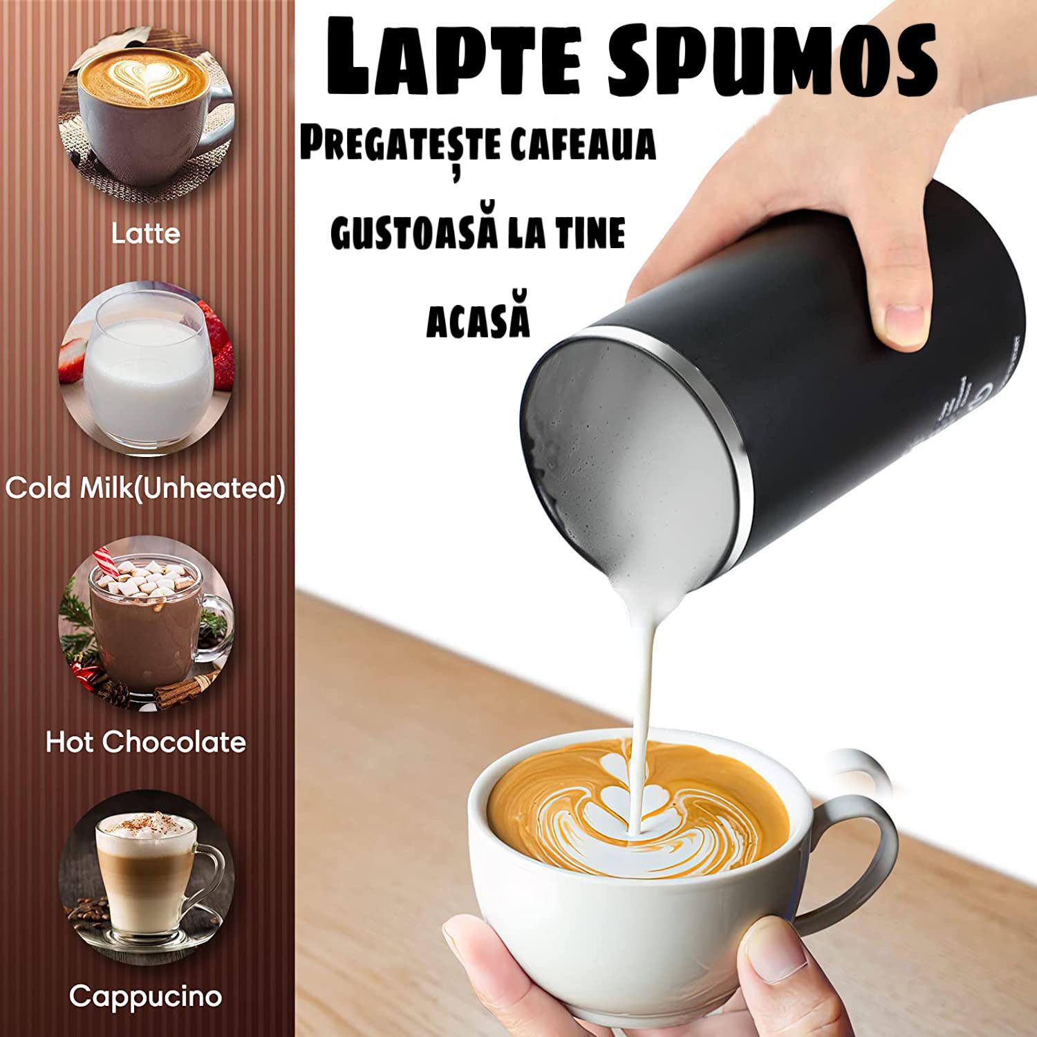 Aparat automat pentru spuma de lapte 4 in 1 InaLuxAli, capacitate 350ml ...