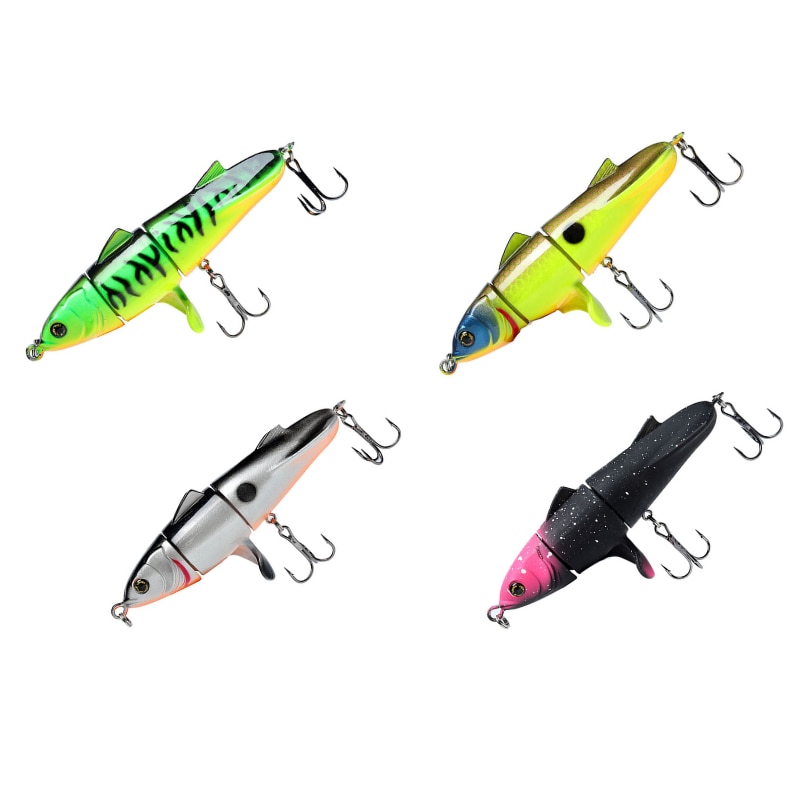 Set 4 Voblere cu coada rotativa 360 grade cu 3 sectiuni 11cm 24g ...