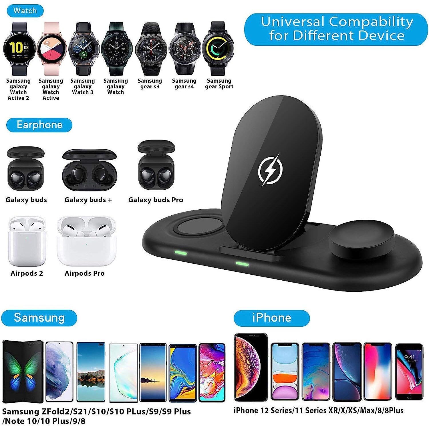 Incarcator Wireless, Neotrix, Statie Incarcare 3 In 1 QC Fast Charger ...