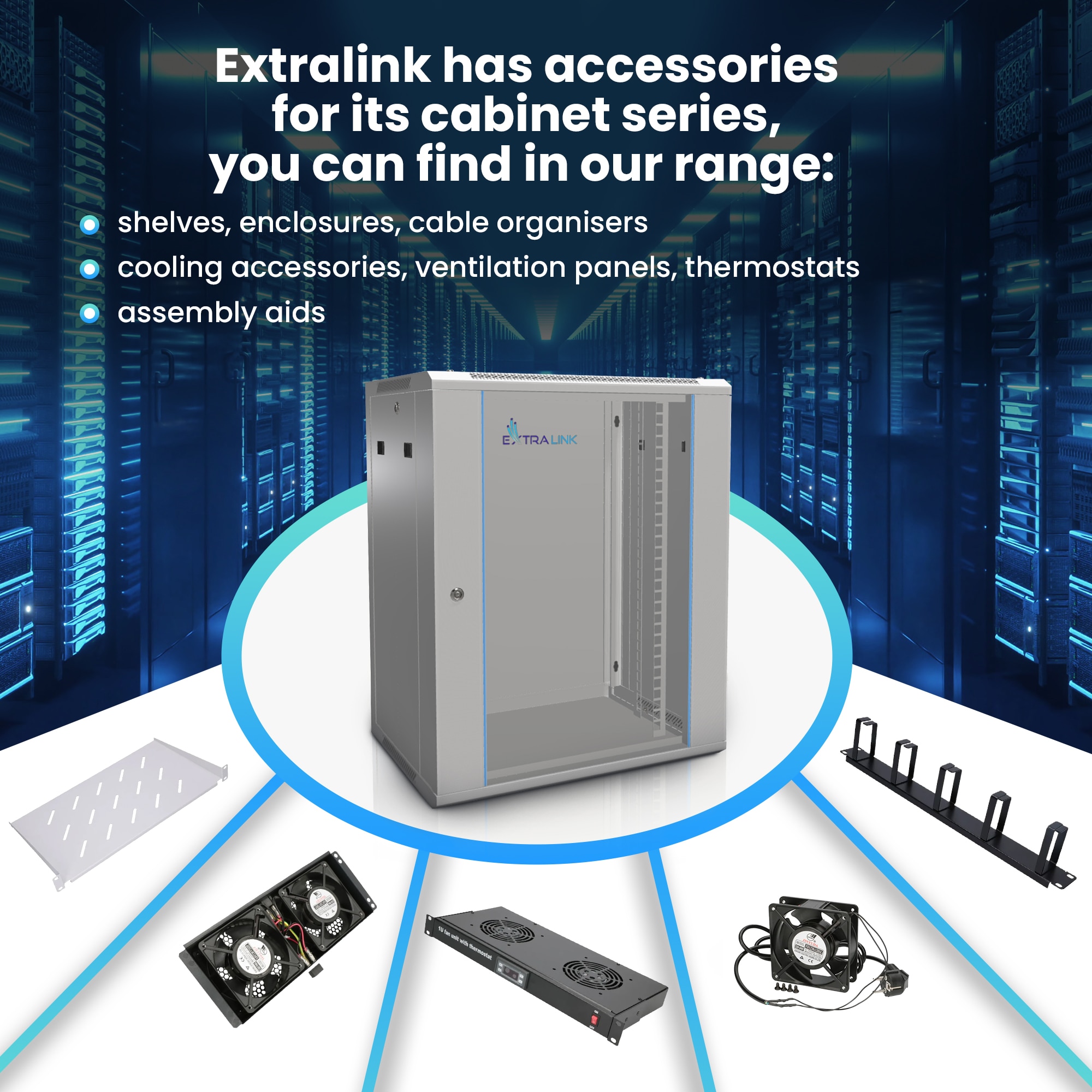 Шкаф Extralink Rack, 18U 600x600, Сглобен, Подов монтаж, Стъклена врата ...