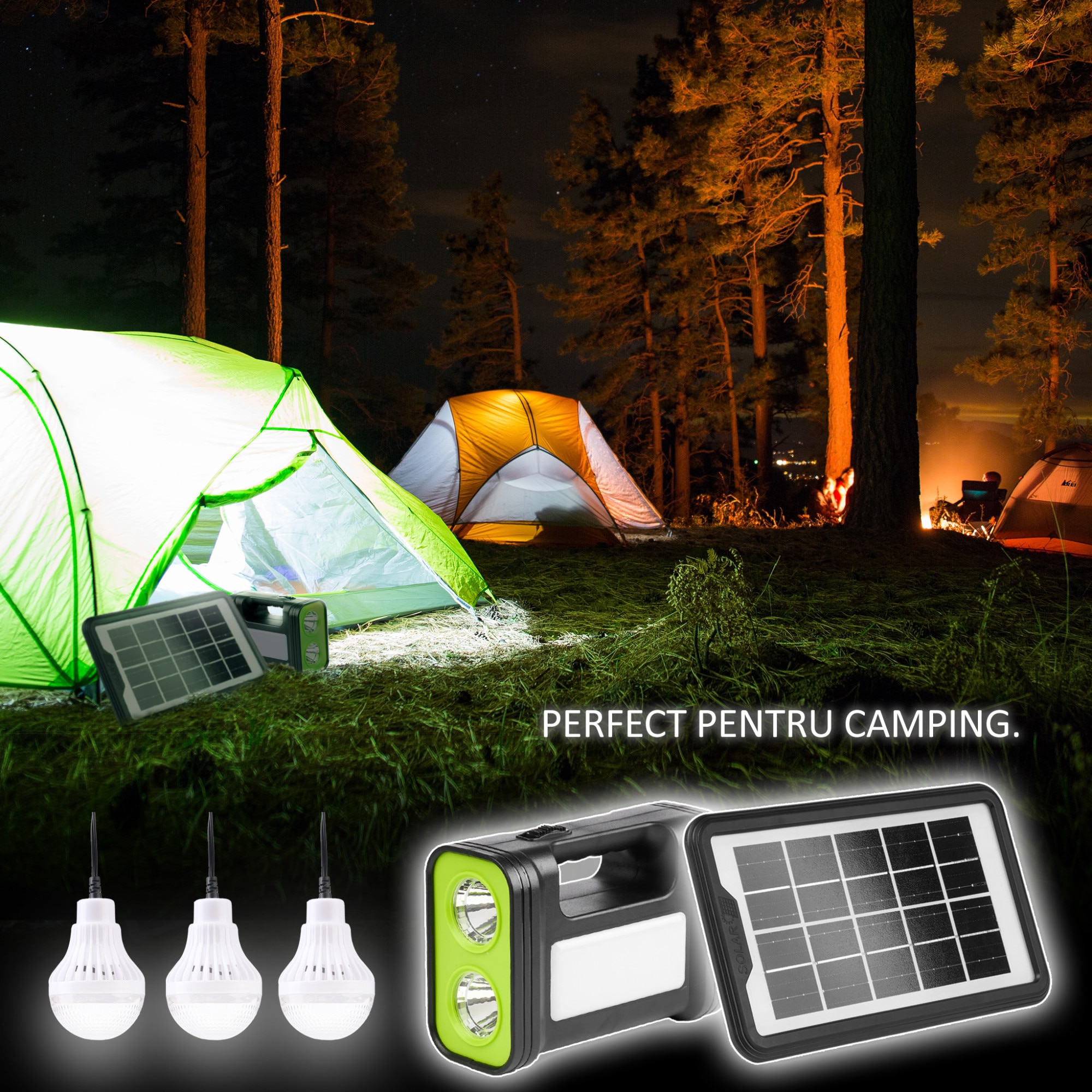 Kit Solar cu Lanterna si 3 Becuri Led GD17 - eMAG.ro