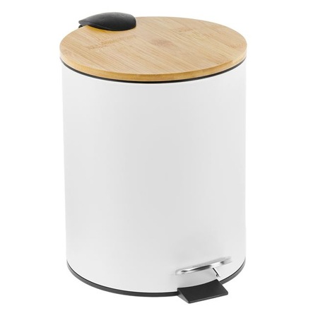 Cos de gunoi din metal cu capac din bambus, 5l, 20x26cm, alb - eMAG.ro