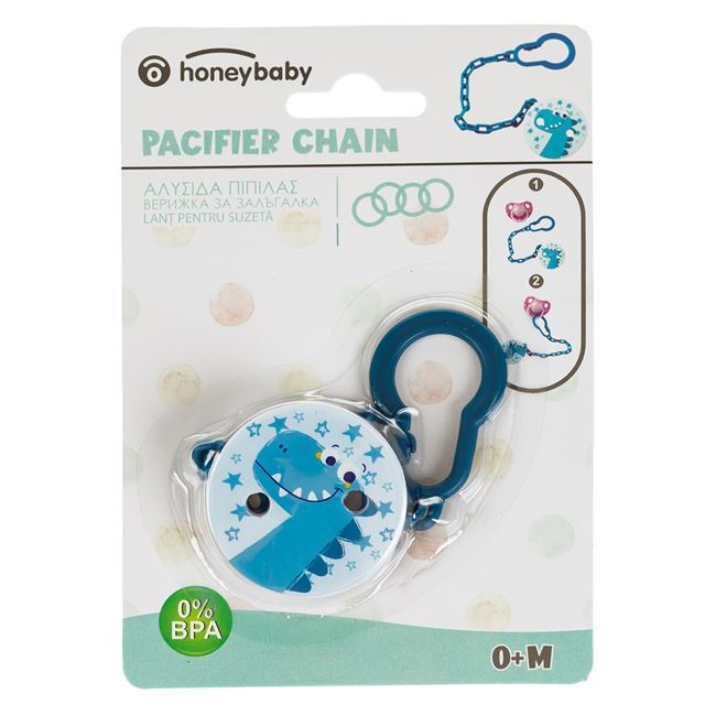 Lant pentru Suzeta cu Clip din Plastic Bleu, Model Dinozaur - eMAG.ro