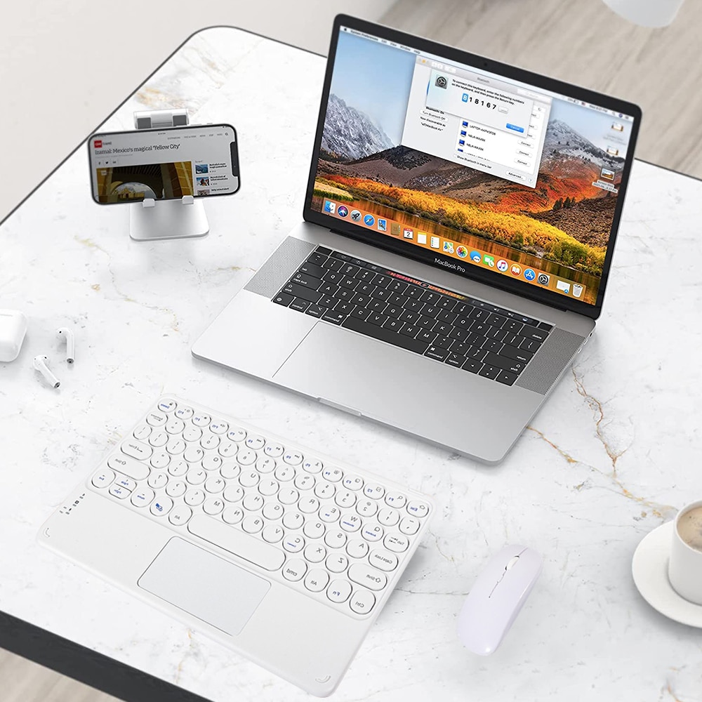 Tastatura Bluetooth, Cu Mouse, Touchpad, Alb - eMAG.ro