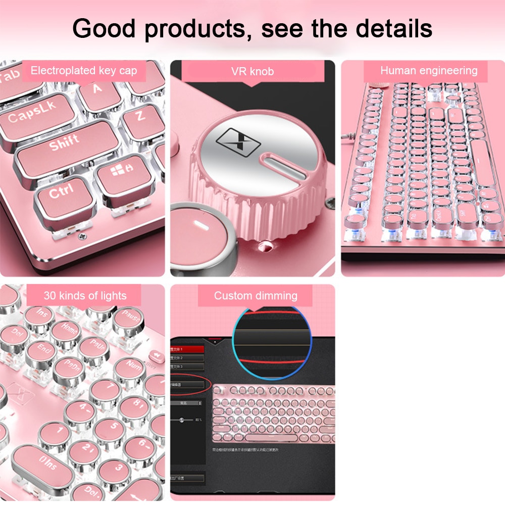 Tastatura mecanica gaming, LED, Roz/Alb - eMAG.ro