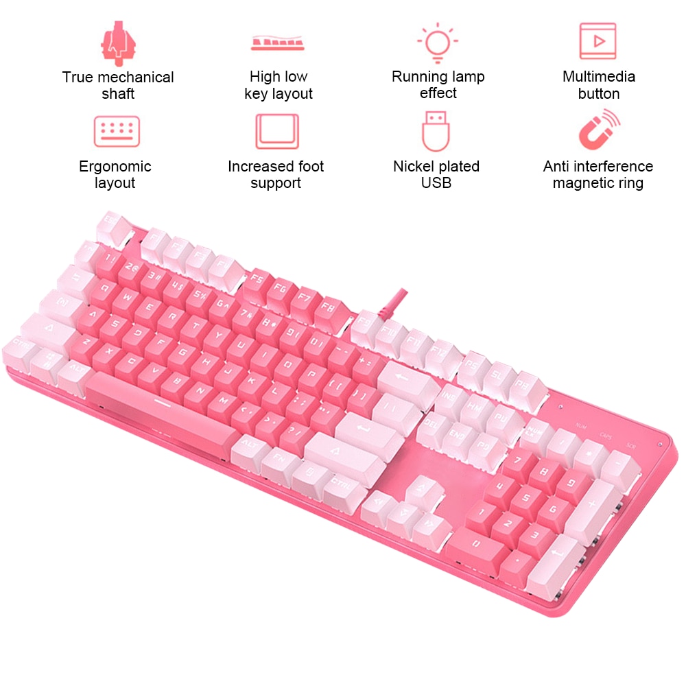 Tastatura mecanica gaming, LED, Roz/Alb - eMAG.ro