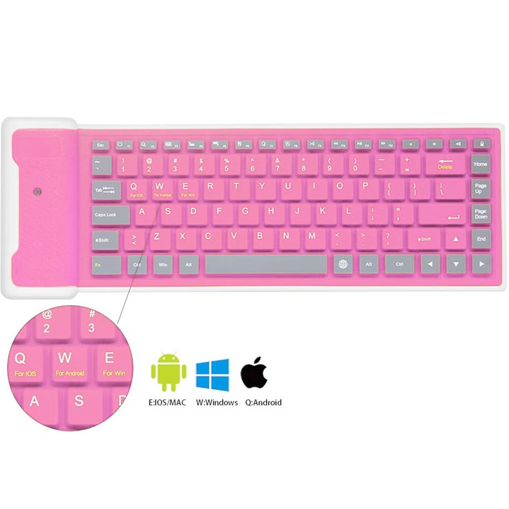 Tastatura pliabila, Silicon, Bluetooth, Roz - eMAG.ro