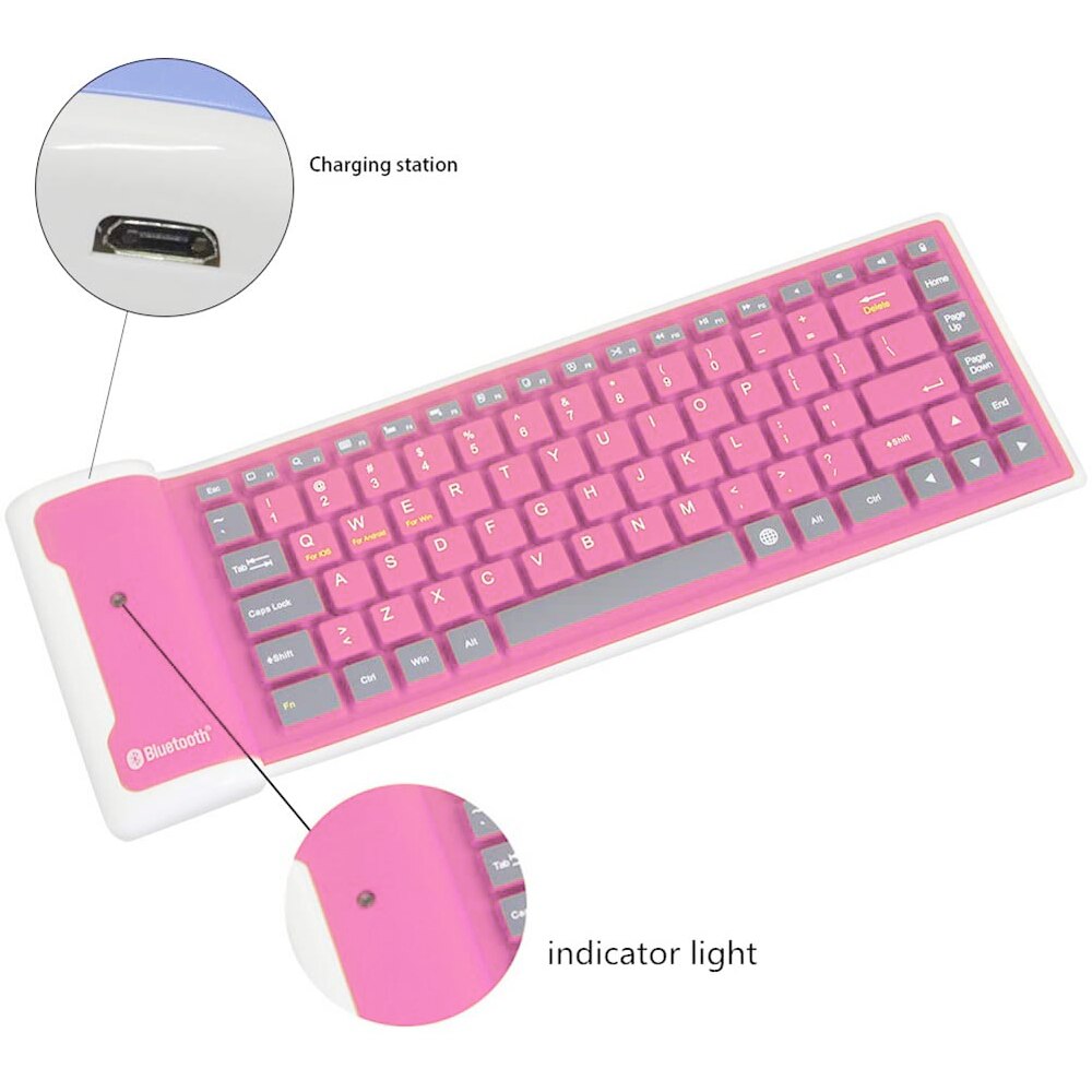 Tastatura pliabila, Silicon, Bluetooth, Roz - eMAG.ro