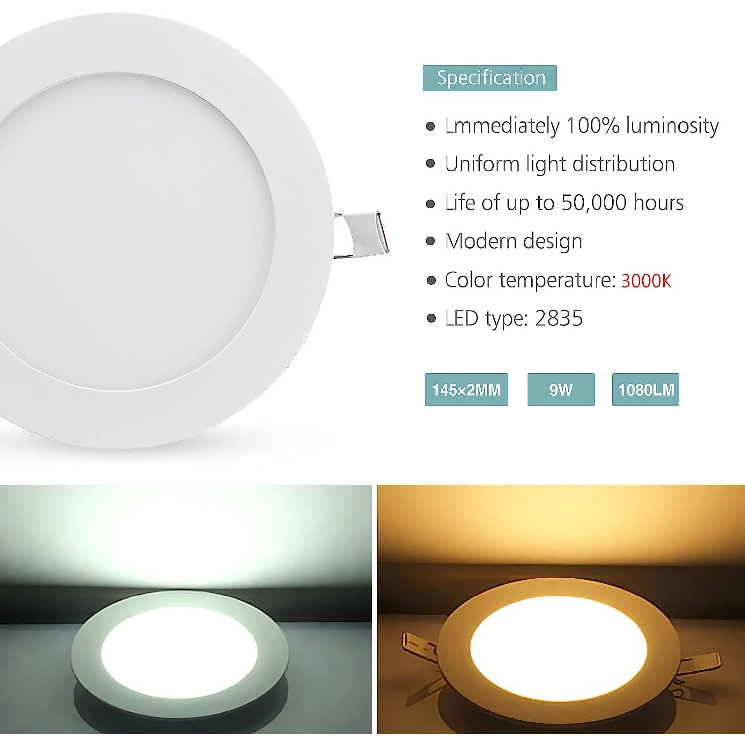 Set 2 bucati Plafoniera LED de tavan incastrata, 9W, 810LM, ultra ...
