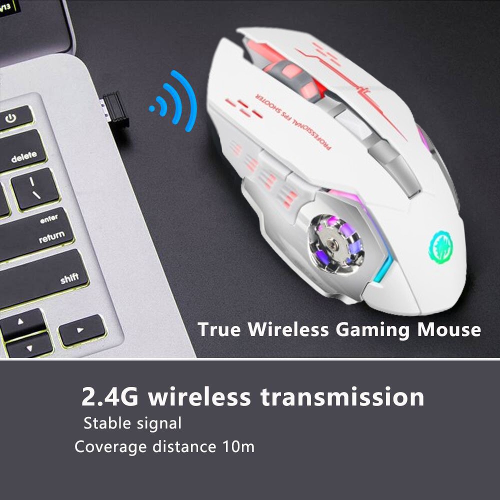 Mouse gaming wireless Fbirddek® T2, 7 efecte de iluminare, receptor USB ...