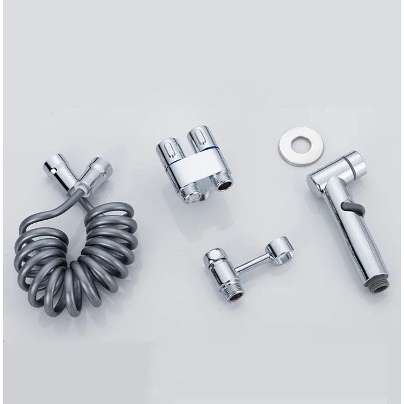 Set dus bideu cu robinet dublu coltar, argintiu lucios, Top Ceramic 562 ...