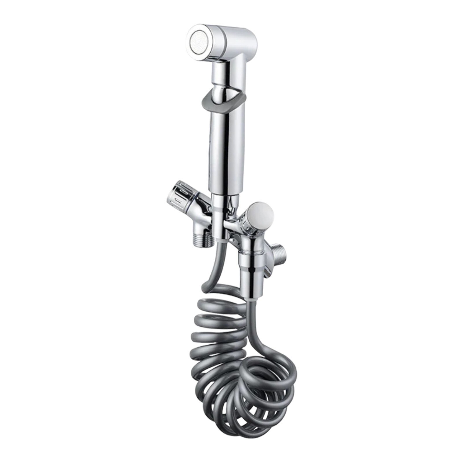 Set dus bideu cu robinet dublu coltar, argintiu lucios, Top Ceramic 561 ...