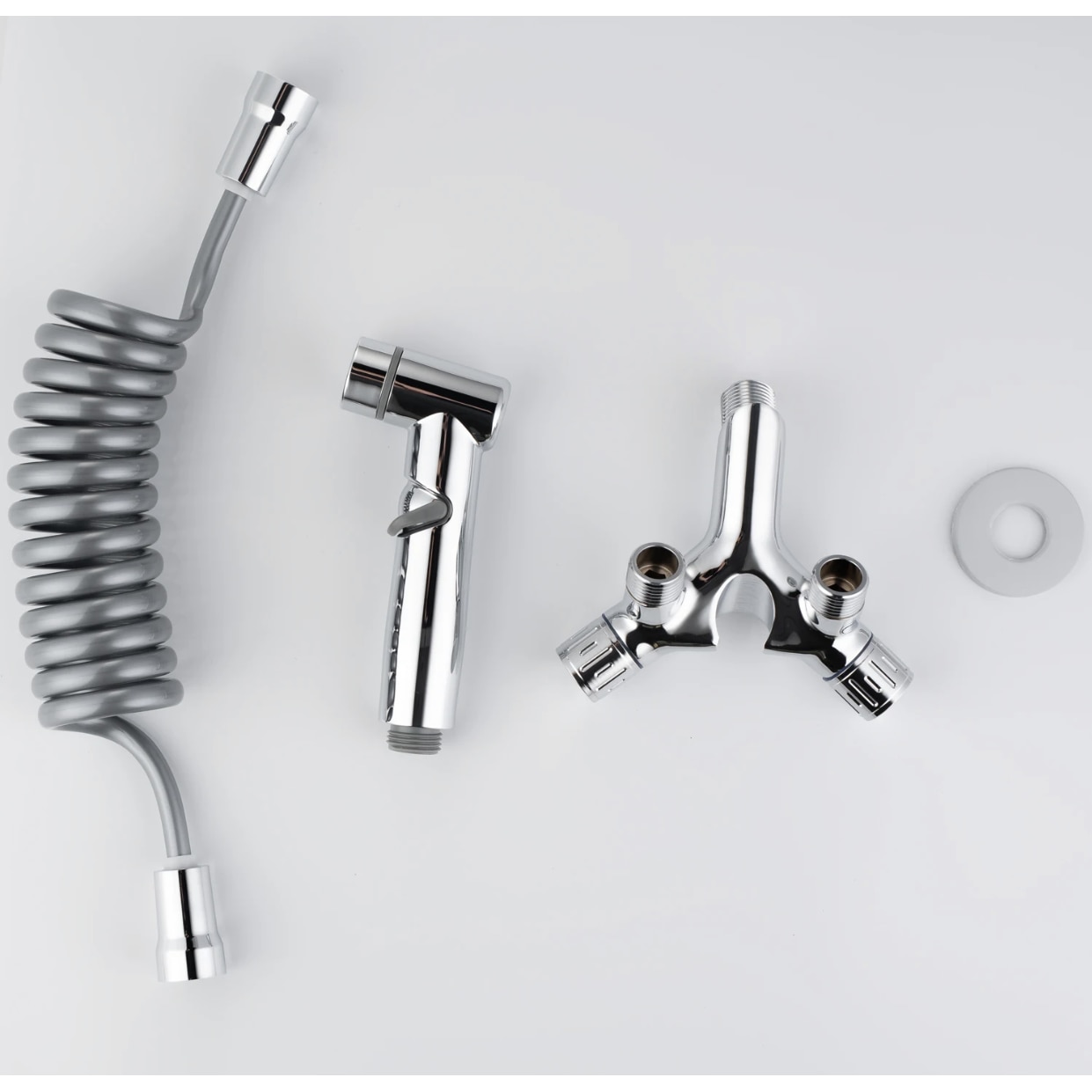 Set dus bideu cu robinet dublu coltar, argintiu lucios, Top Ceramic 561 ...