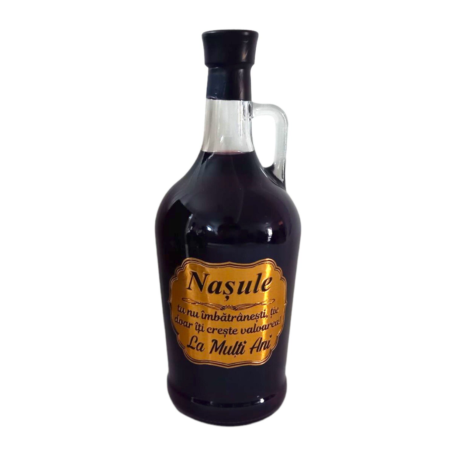 Vin personalizat in sticla cu maner, 0.75l, La mult ani, nasule - eMAG.ro