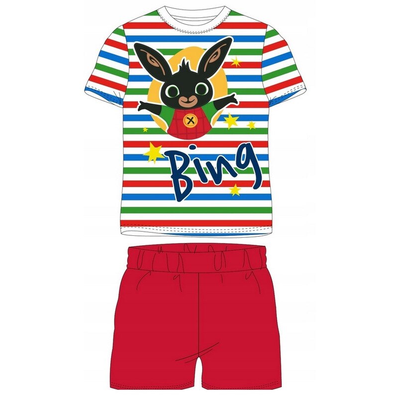 Pijama bumbac, maneca scurta, Bing cu dungi, rosu - eMAG.ro