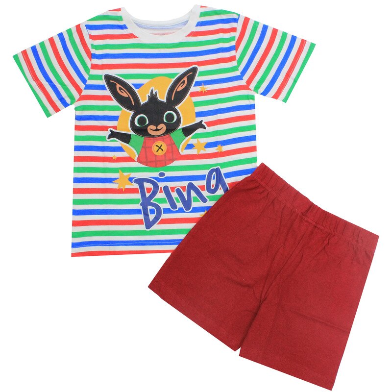 Pijama bumbac, maneca scurta, Bing cu dungi, rosu - eMAG.ro