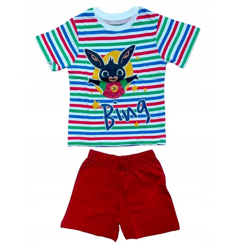 Pijama bumbac, maneca scurta, Bing cu dungi, rosu - eMAG.ro