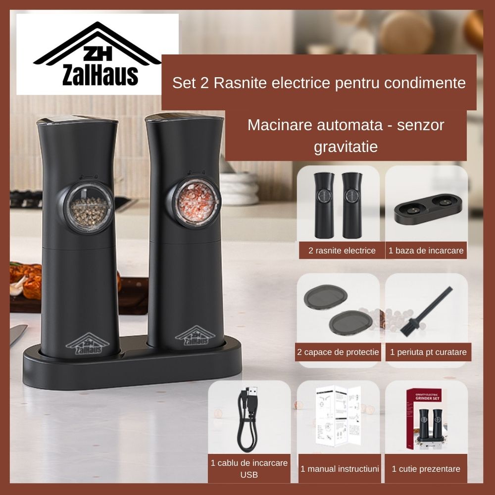 Елегантен комплект ZH ZalHaus® две електрически мелнички за подправки ...