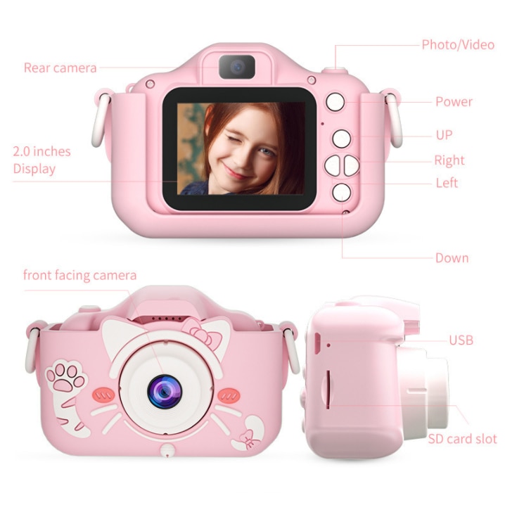Camera foto digitala duala pentru copii, 32 GB, Roz - eMAG.ro