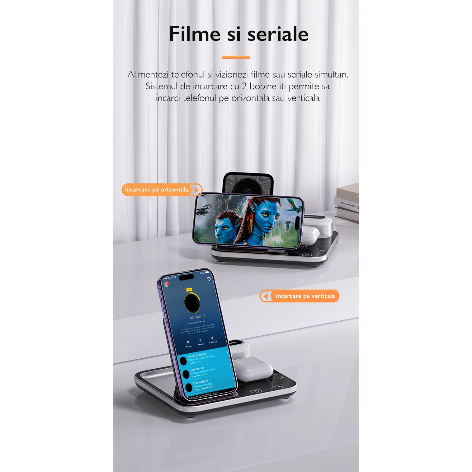 Statie incarcare wireless 4 in 1 universal Loowoko® R12, lumina veghe ...