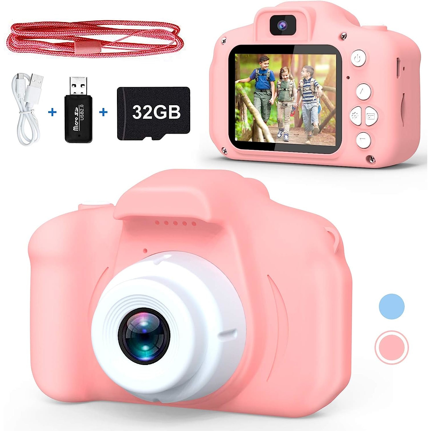 Camera foto pentru copii, Rezistenta la socuri, HD, 32 GB, Roz - eMAG.ro