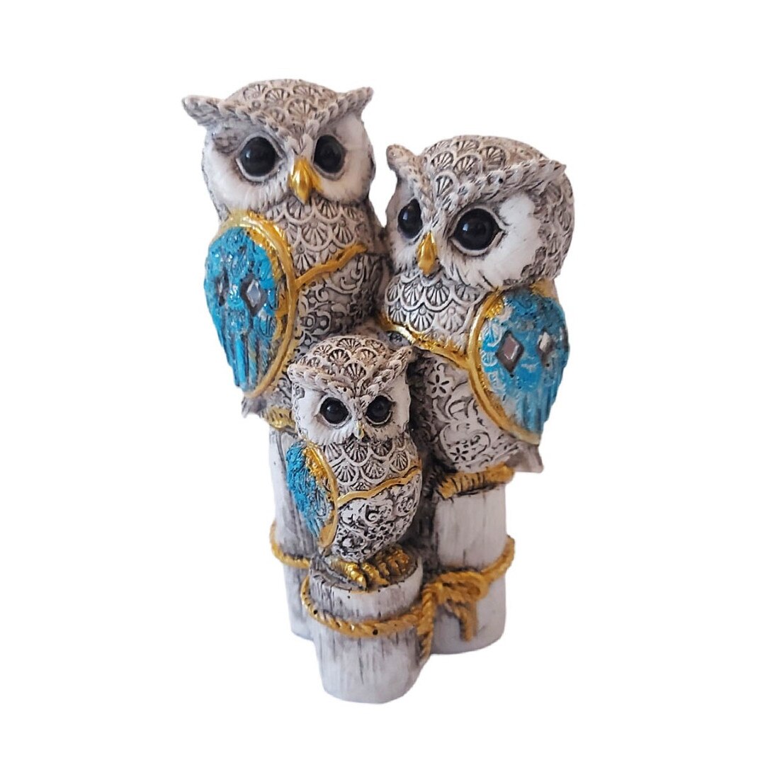 Statueta decorativa, Familie de bufnite asezate pe trunchi de copac ...