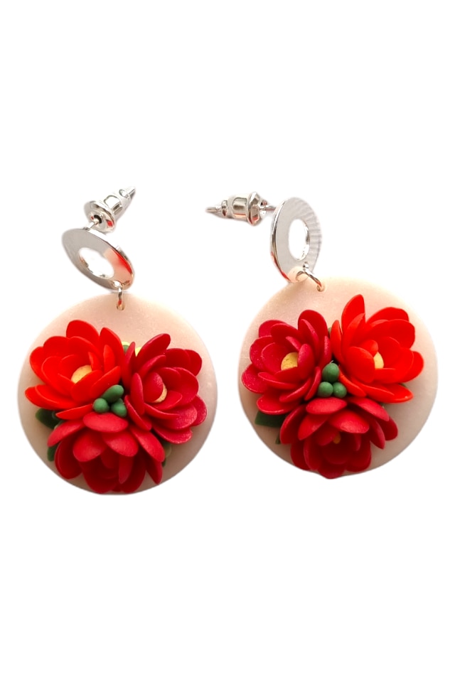 Cercei florali, rotunzi, handmade, lut polimeric, otel inoxidabil ...