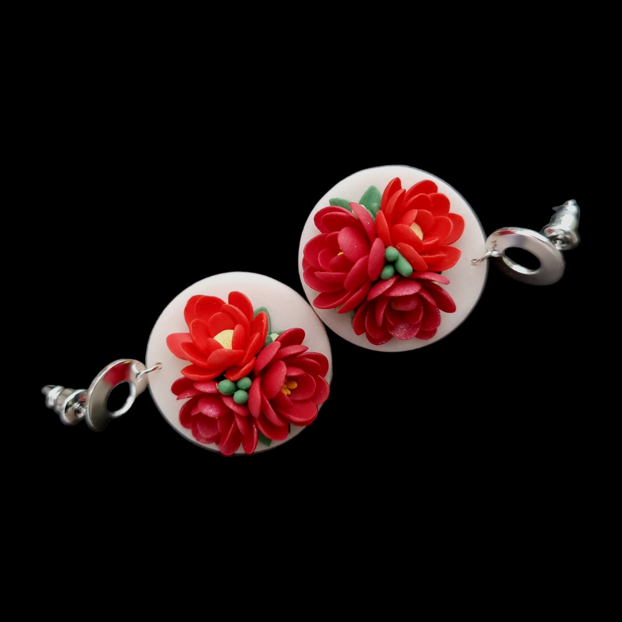 Cercei florali, rotunzi, handmade, lut polimeric, otel inoxidabil ...