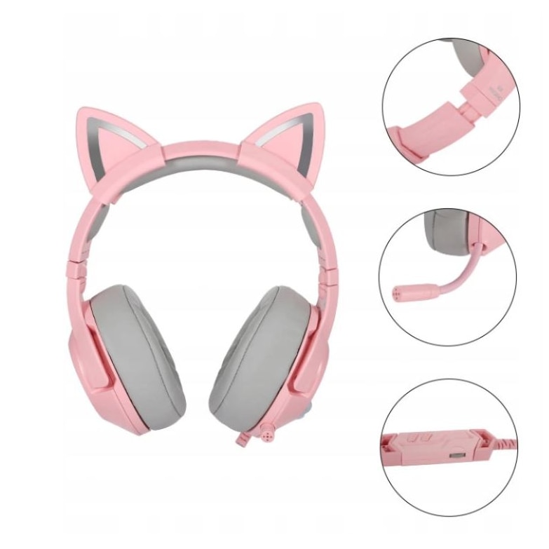 Casti PC Gaming, Onikuma K, Cu Microfon, Urechi de pisica cu iluminare ...