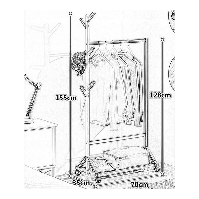 Suport pentru umerase haine din lemn, cu roti - eMAG.ro