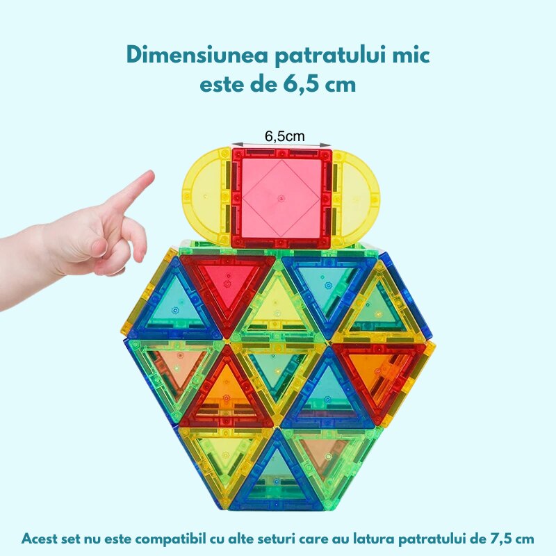 Set inteligent de constructie cu placi magnetice, 54 piese colorate, 6 ...