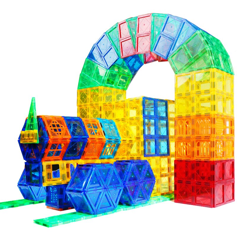 Set de constructie, magnetic tiles 3D, 101 piese, magnet puternic ...
