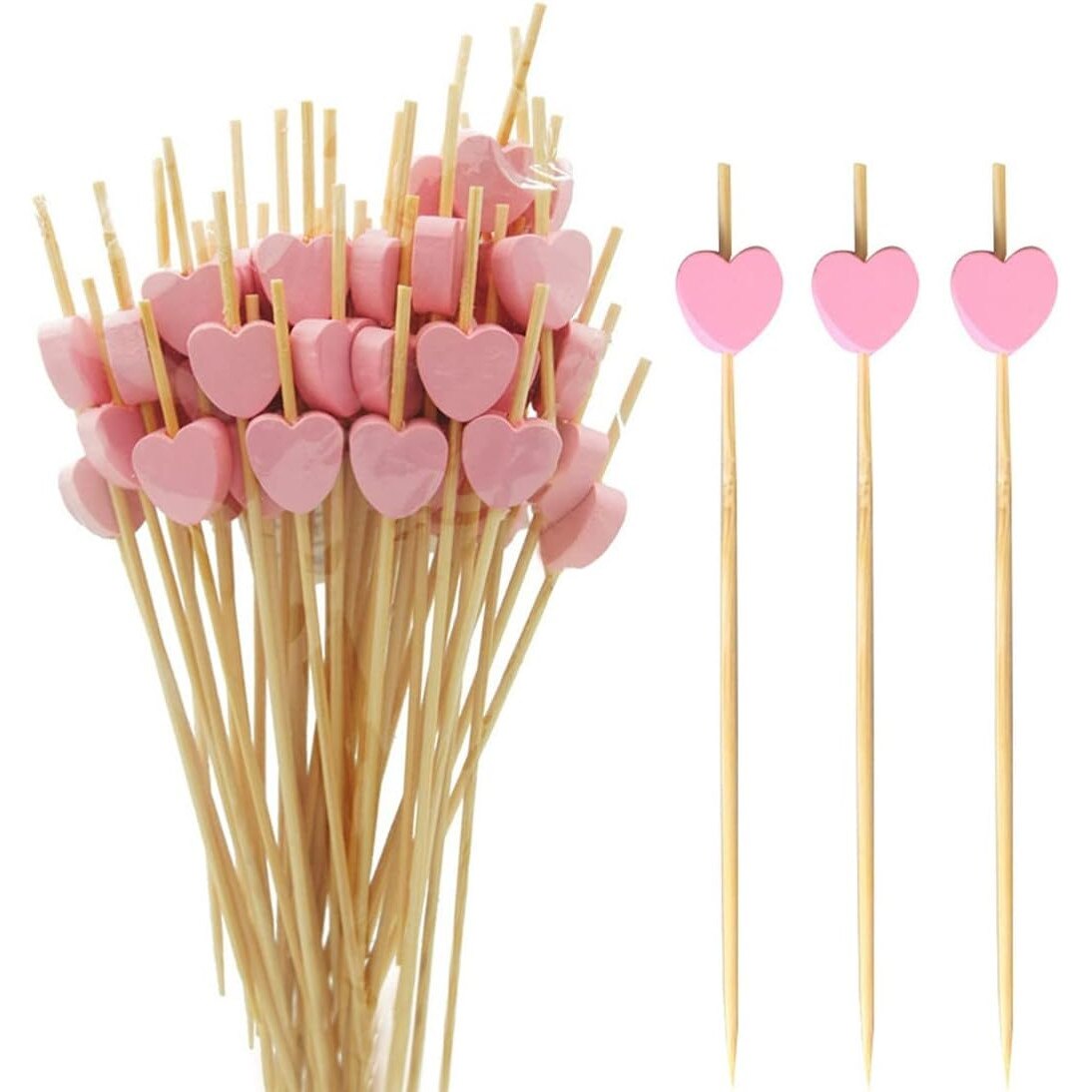 Set de 200 de scobitori, Bambus, 12CM, Maro/Roz - eMAG.ro