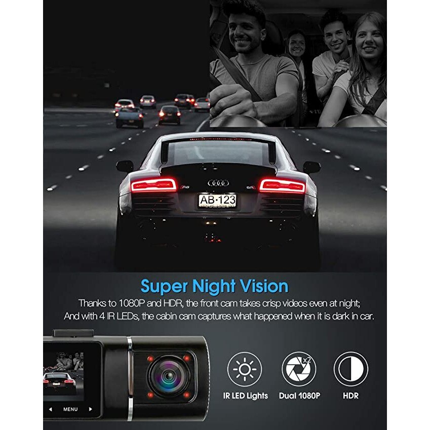 Camera auto de bord DVR duala frontala/interior, Qyntech®, Card memorie ...