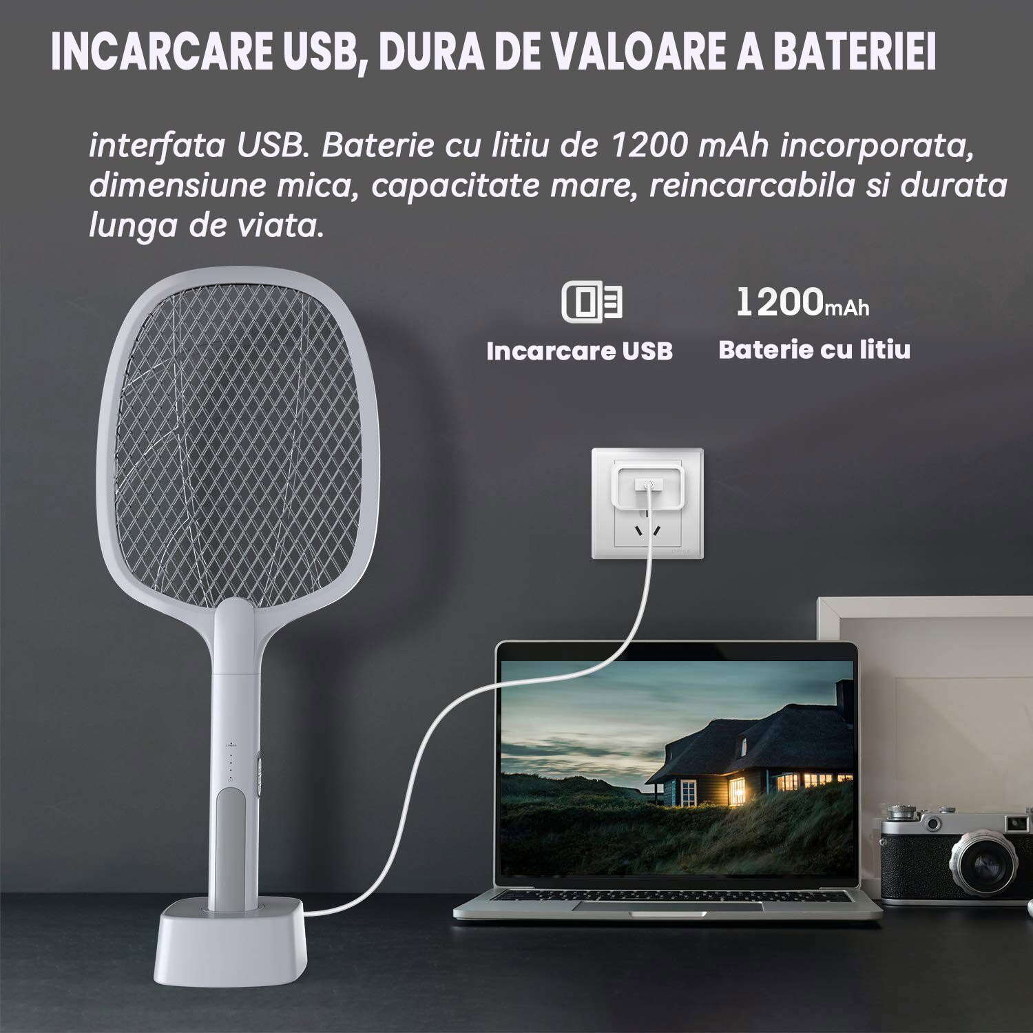 Paleta electrica anti tantari si insecte 2IN1cu lumina inclusa, stativ ...