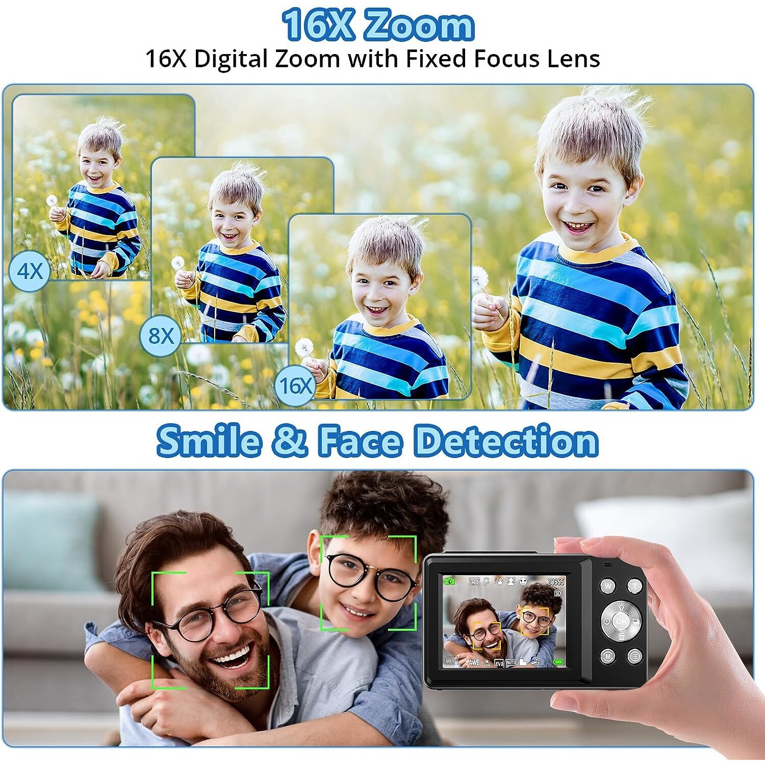 Set aparat foto digital si card SD 32GB, 4K, 44MP, EXCITAT®, buzunar cu zoom 16X, Negru - eMAG.ro