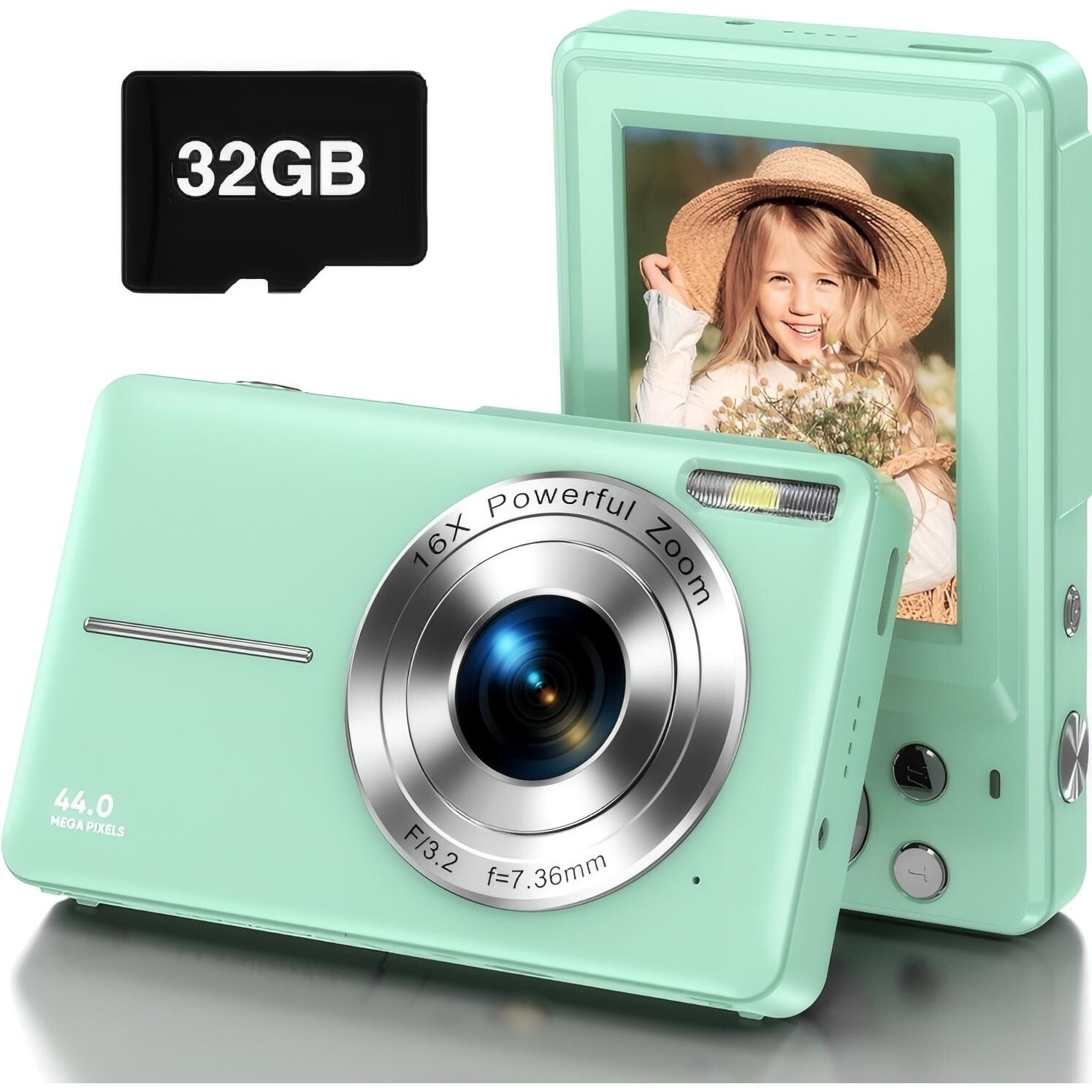 Set aparat foto digital si card SD 32GB, 4K, 44MP®, buzunar cu zoom 16X ...